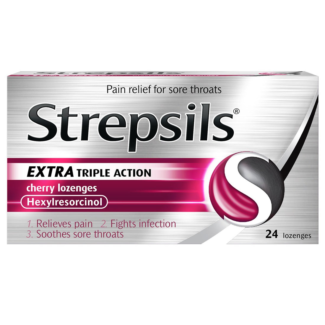 Strepsils Extra Triple Action Cherry Lozenges 24 – British Pharmacare